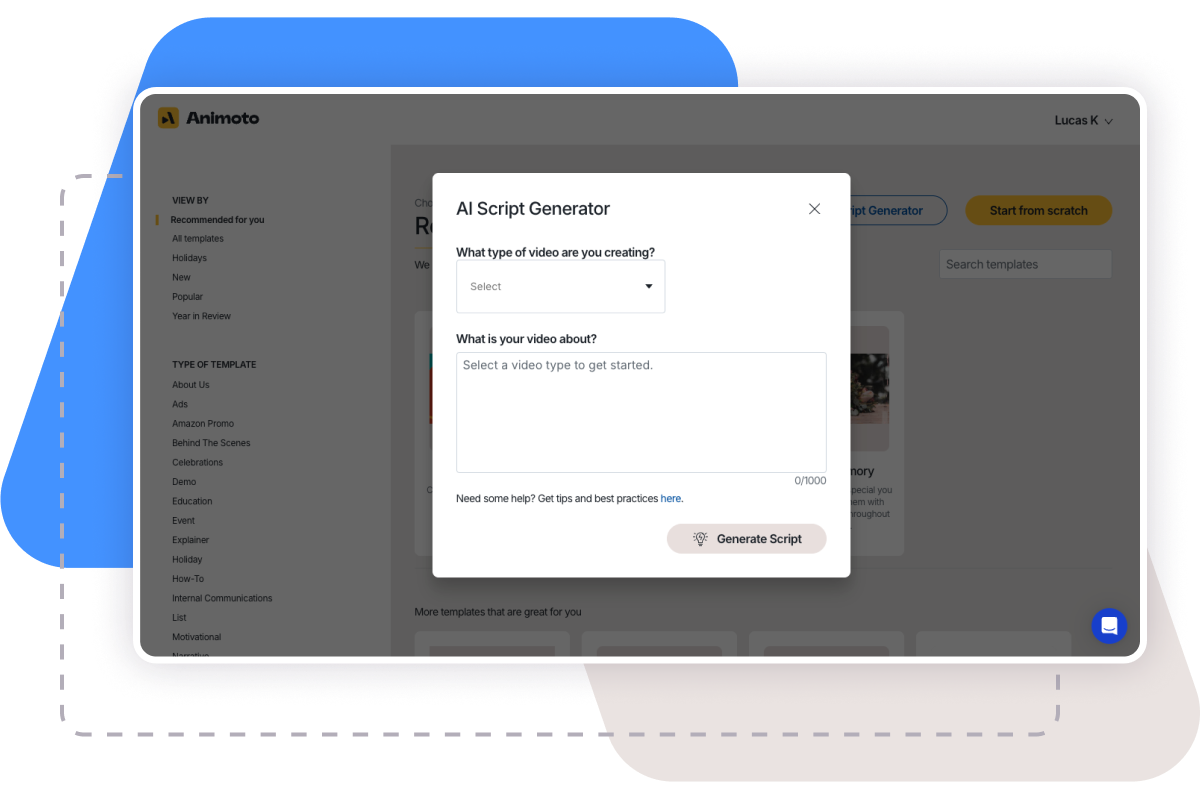 Free AI Script Generator | Generate Scripts Online - Animoto