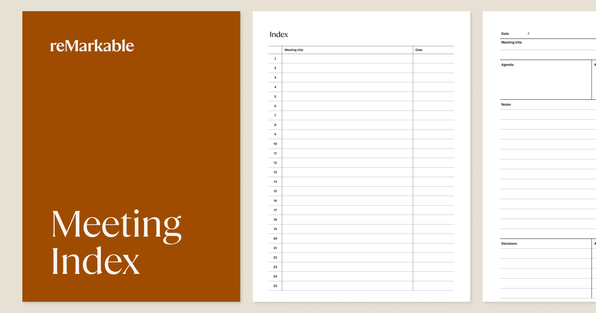 Meeting index workbook | reMarkable Methods | reMarkable Methods