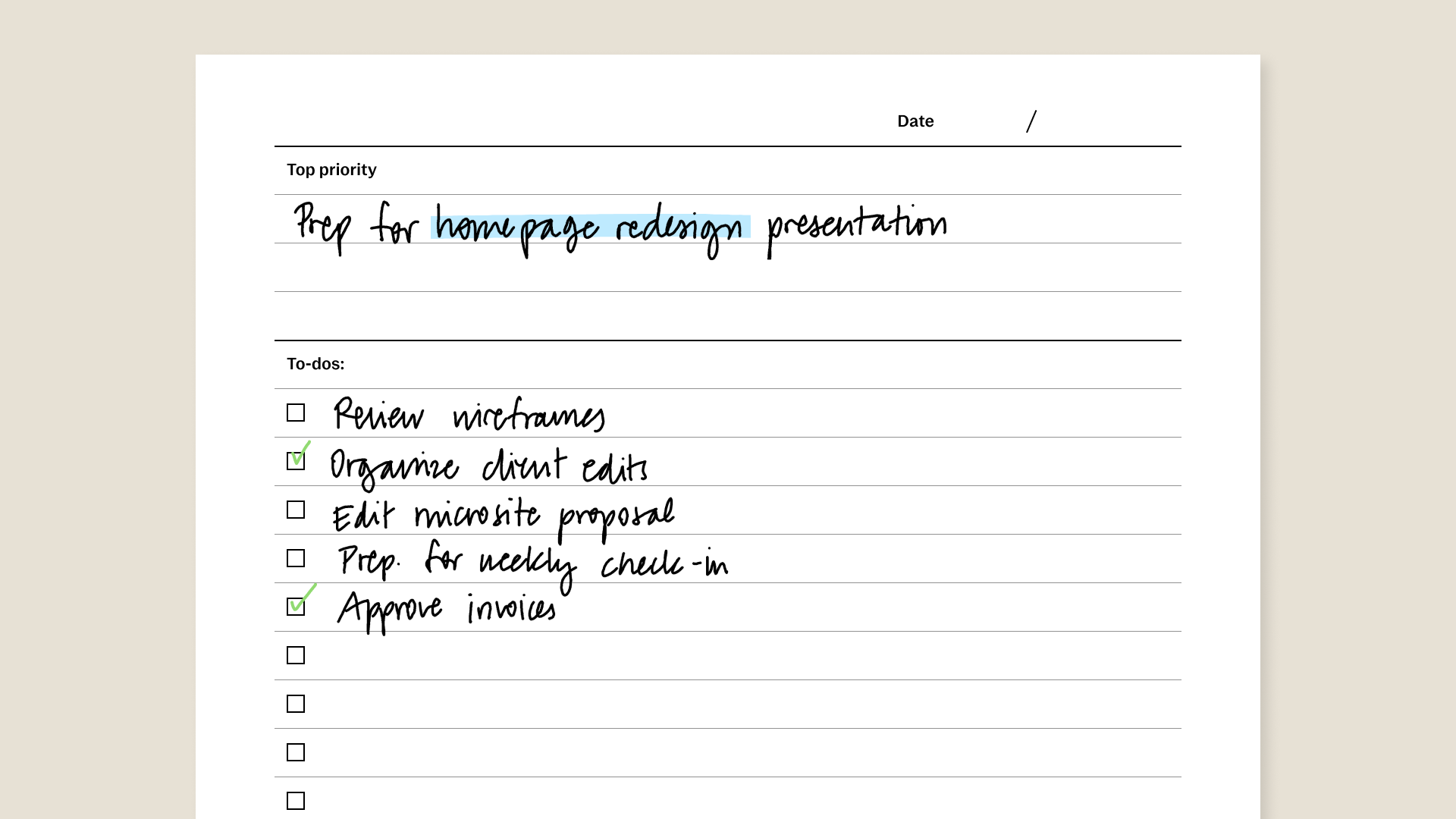 Daily to-dos template | reMarkable Methods | reMarkable Methods