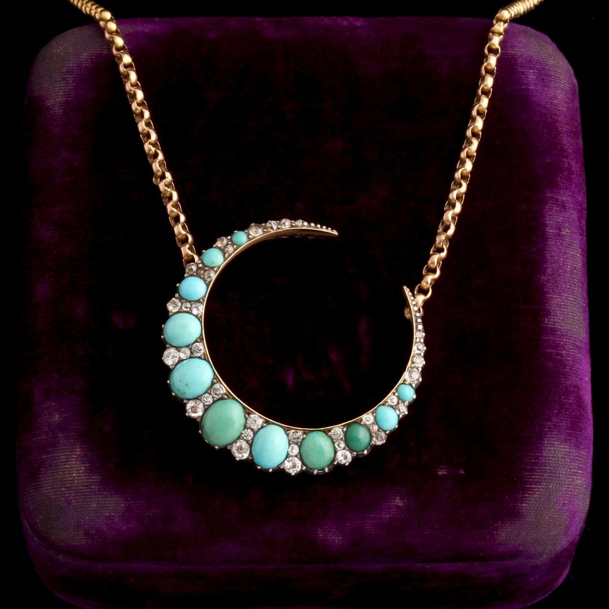 Victorian Turquoise & Diamond Crescent Necklace — Erica Weiner