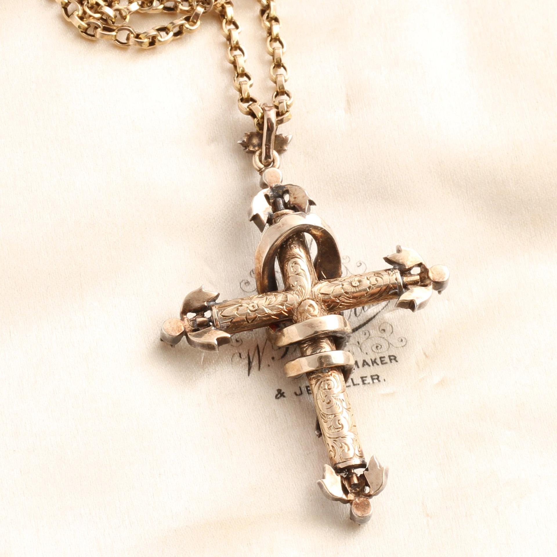 Early Victorian Garnet and Diamond Fleury Cross with Diamond Studded ...