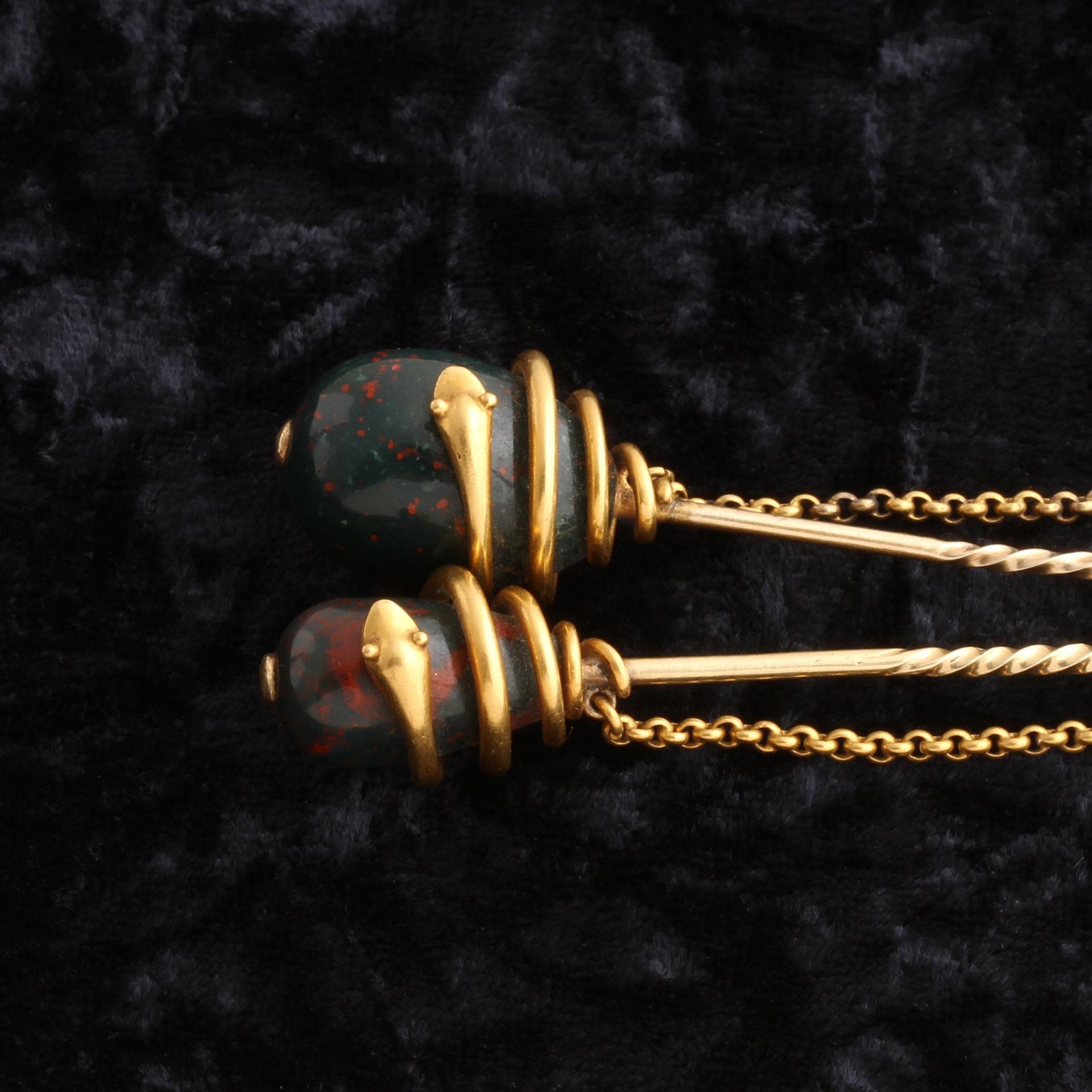 Victorian Coiled Snake & Bloodstone Cloak Pins — Erica Weiner