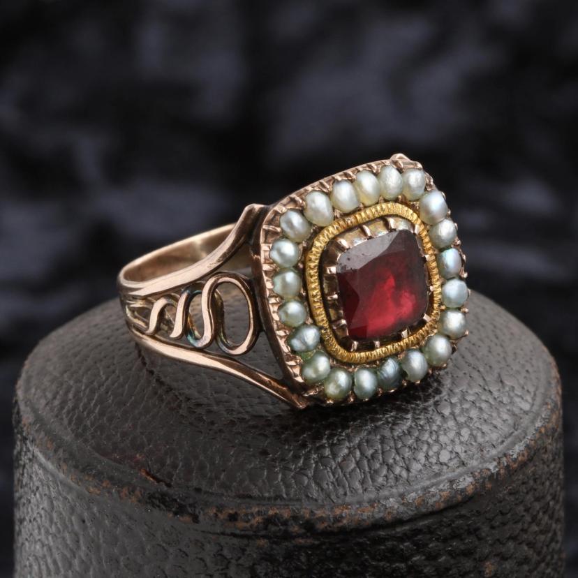 Georgian Garnet & Pearl Square Cluster Ring — Erica Weiner