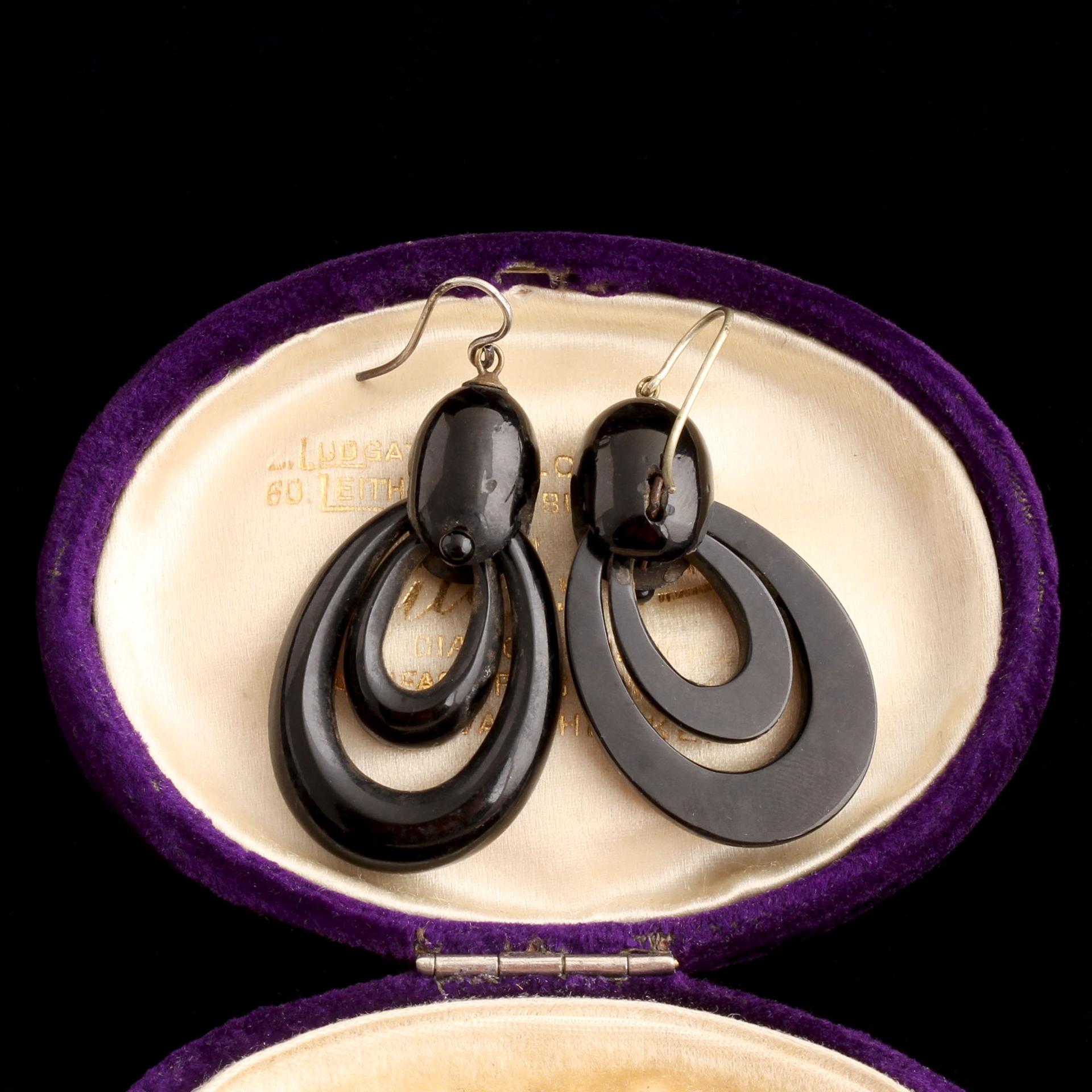 Victorian Whitby Jet Oval Hoop Earrings — Erica Weiner