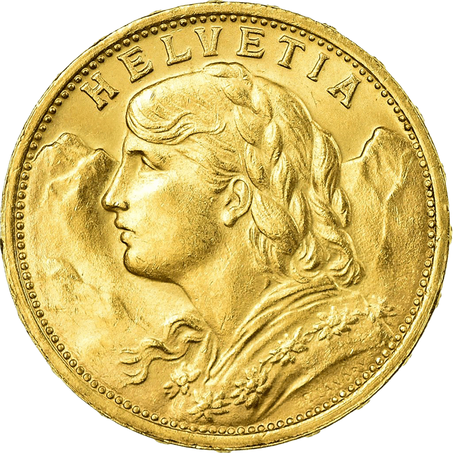 1908 Helvetia Vreneli Gold Coin - 20 CHF | GOLD AVENUE