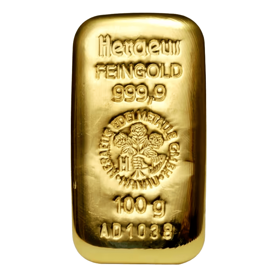 Lingotto d’oro colato da 100 grammi Heraeus | GOLD AVENUE