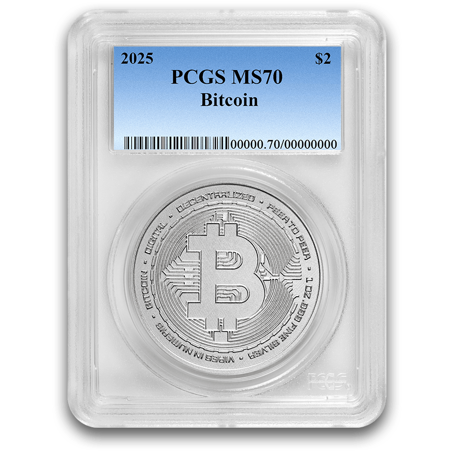 1 ounce Silver Coin - 2025 Bitcoin MS-70 | GOLD AVENUE