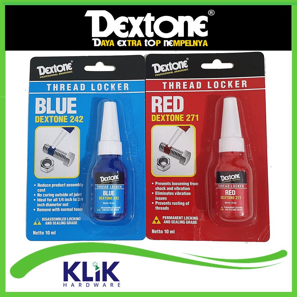 Dextone Thread Locker 10 ml 242 Biru - 271 Merah Lem Baud Baut Mur ...