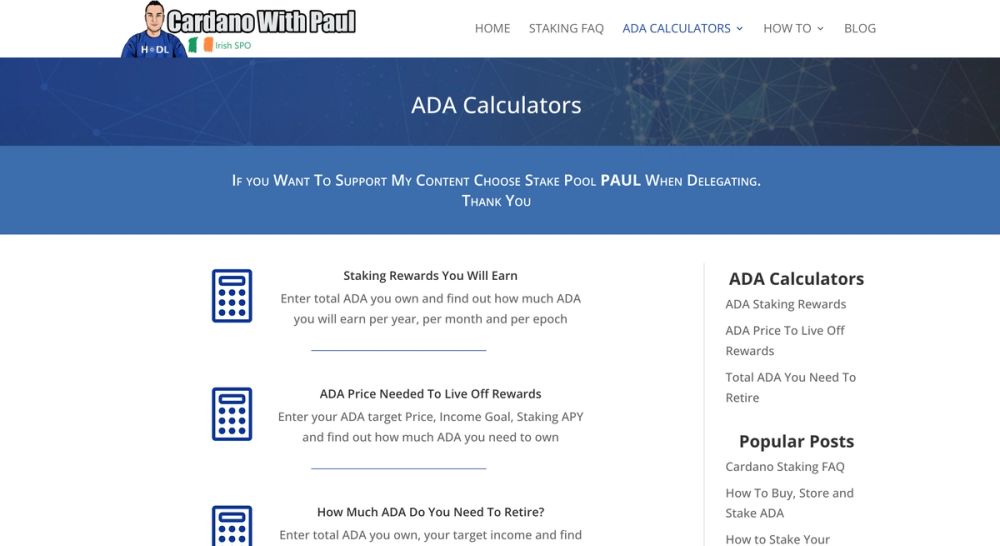 Cardano with Paul Calculators - Cardano Reward Calculators - Adastack ...
