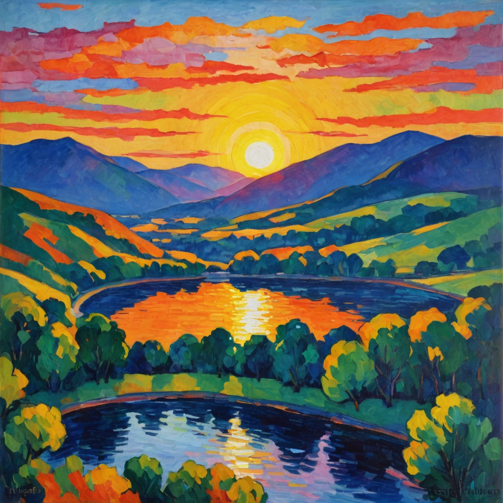 Sunrise in the east. fauvism painting - Gulf Picasso | بيكاسو الخليج