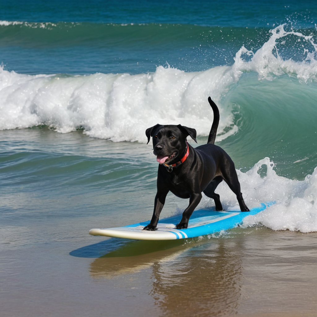 A Black Lab Staffie surfing - Gulf Picasso | بيكاسو الخليج