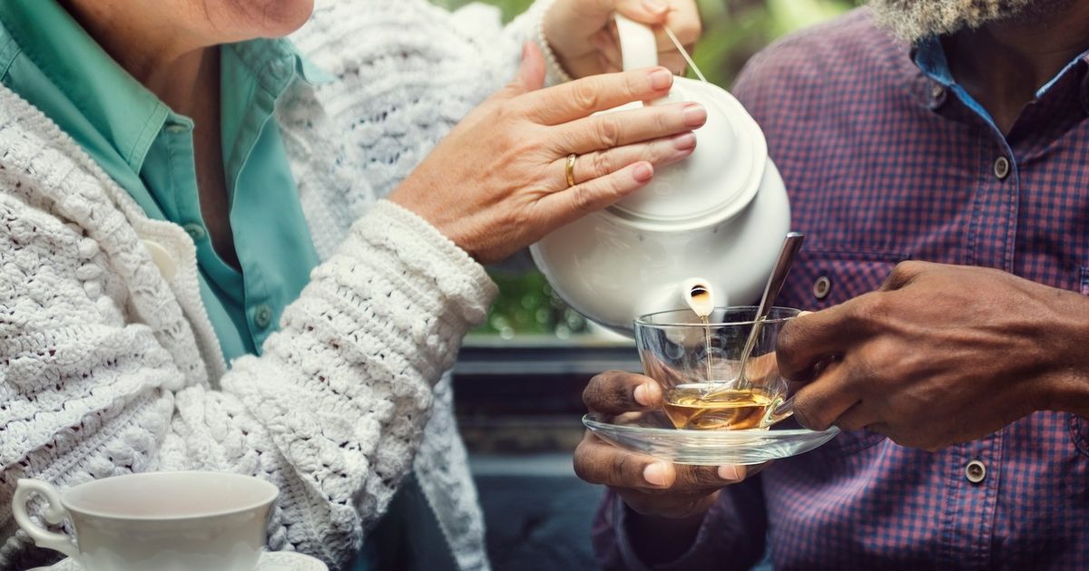 old people drinking tea
