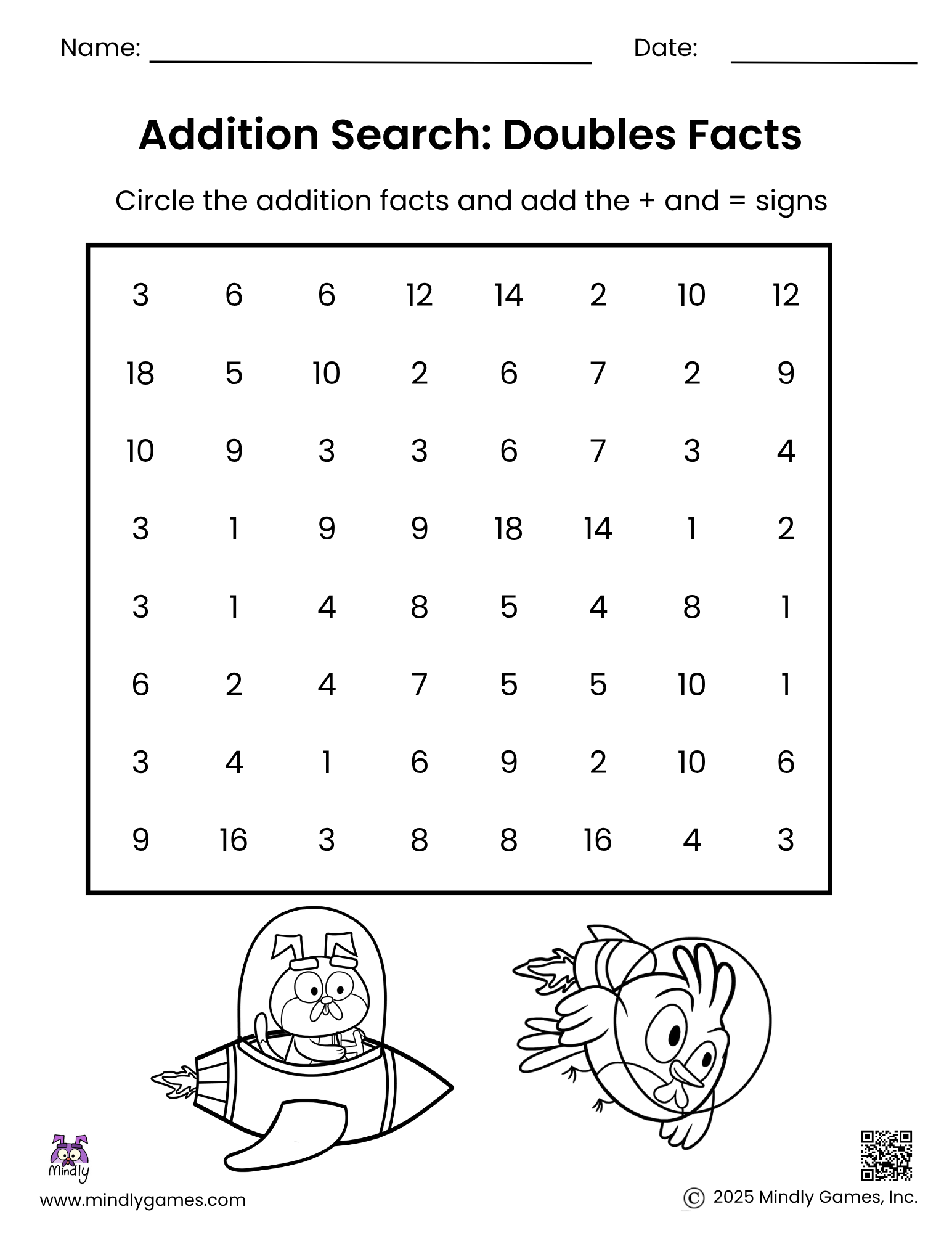 Word Search | Addition Doubles Facts | Mindly Games