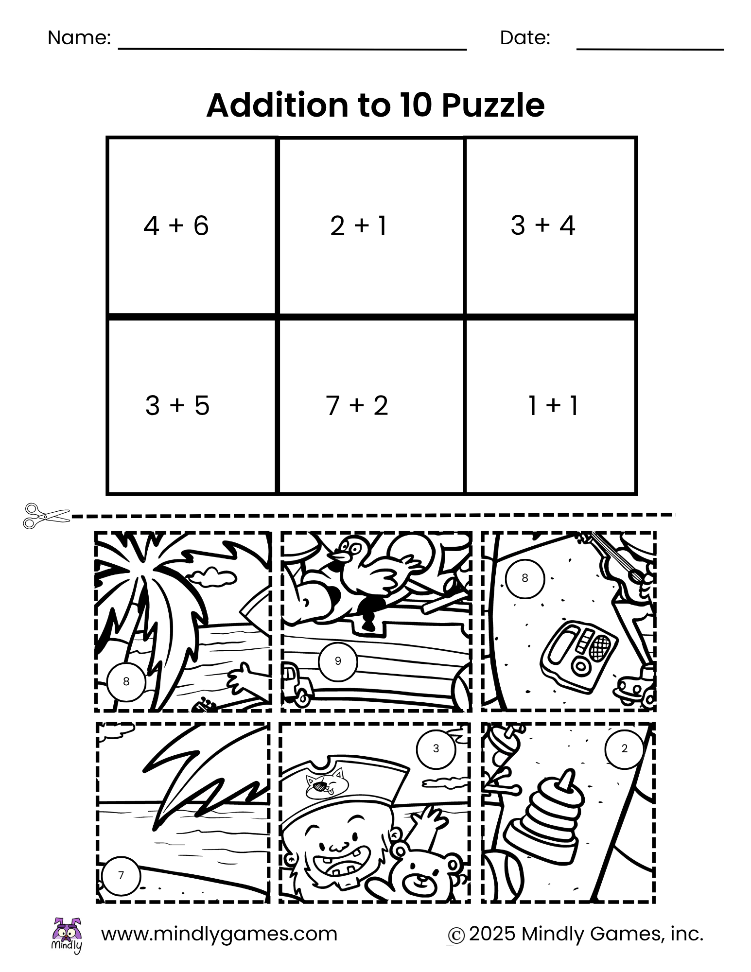 Addition to 10 | Picture Puzzle | Mindly Games