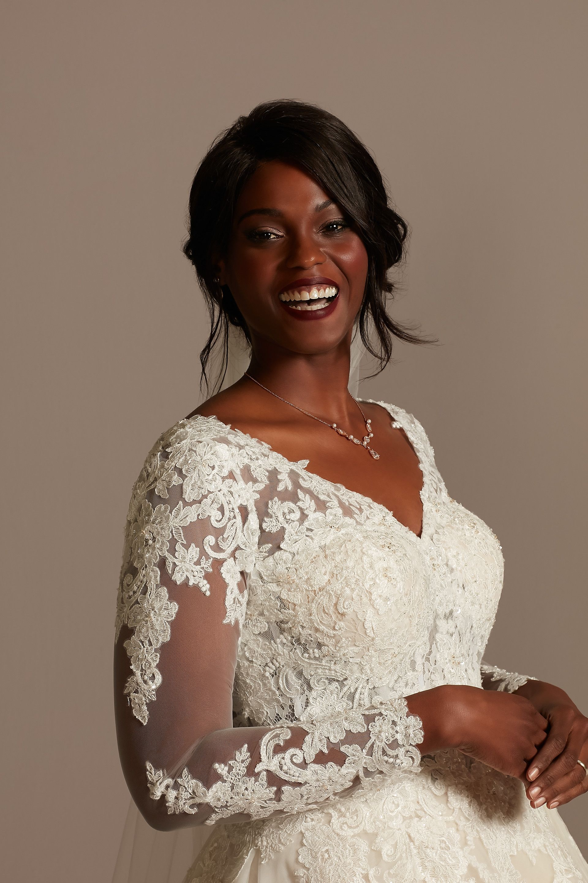 As Is Lace and Tulle Long Sleeve Wedding Dress | David's Bridal in ...